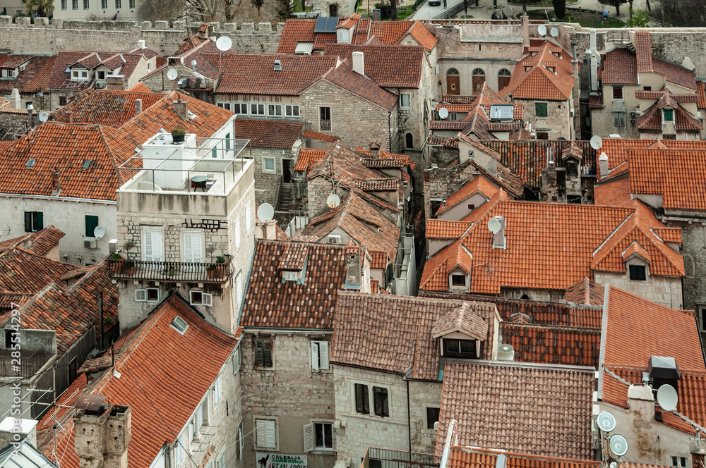 View of traditional croatian architecture with red roofs in the town of ...