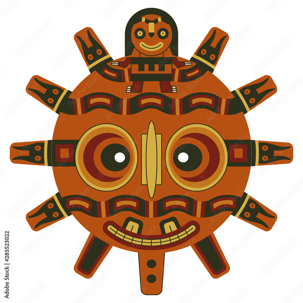 Ancient Peruvian mask from Paracas. Stylized Sun. Pre Columbian Native ...