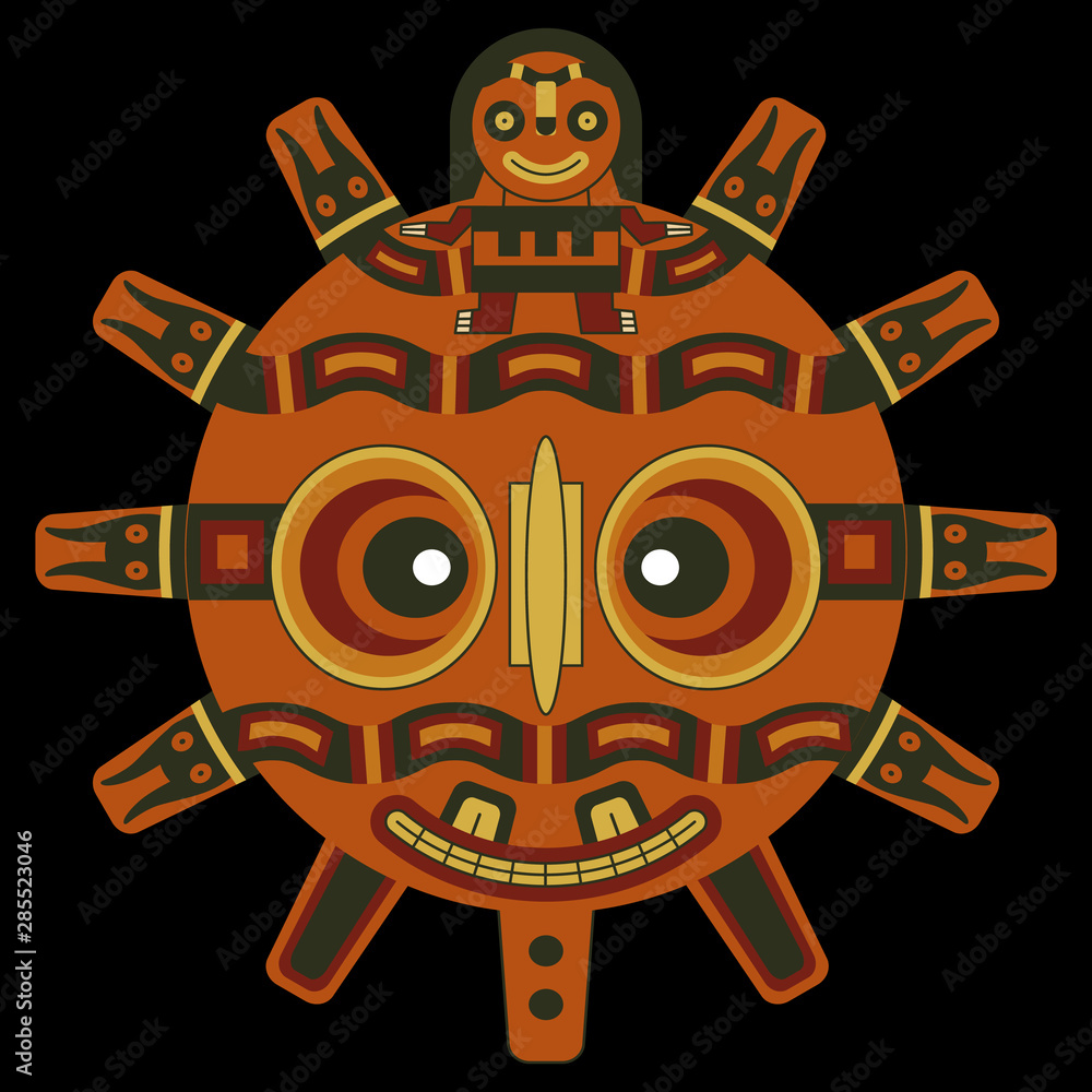 Ancient Peruvian mask from Paracas. Stylized Sun. Pre Columbian Native ...