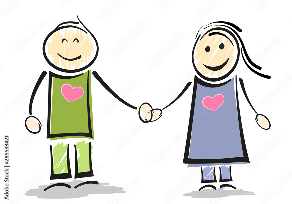 smiling stick figure couple holding hands vector illustration Stock ...