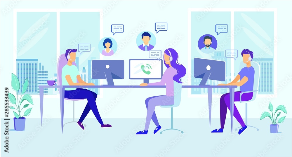 Cartoon Man Woman in Headphone Answer Client Call Stock Vector | Adobe ...