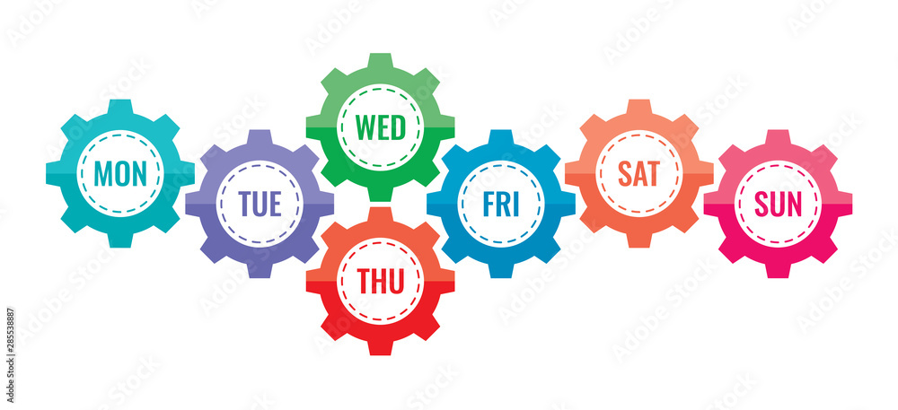 colorful wheel symbol. names of days. monday, tuesday, wednesday ...