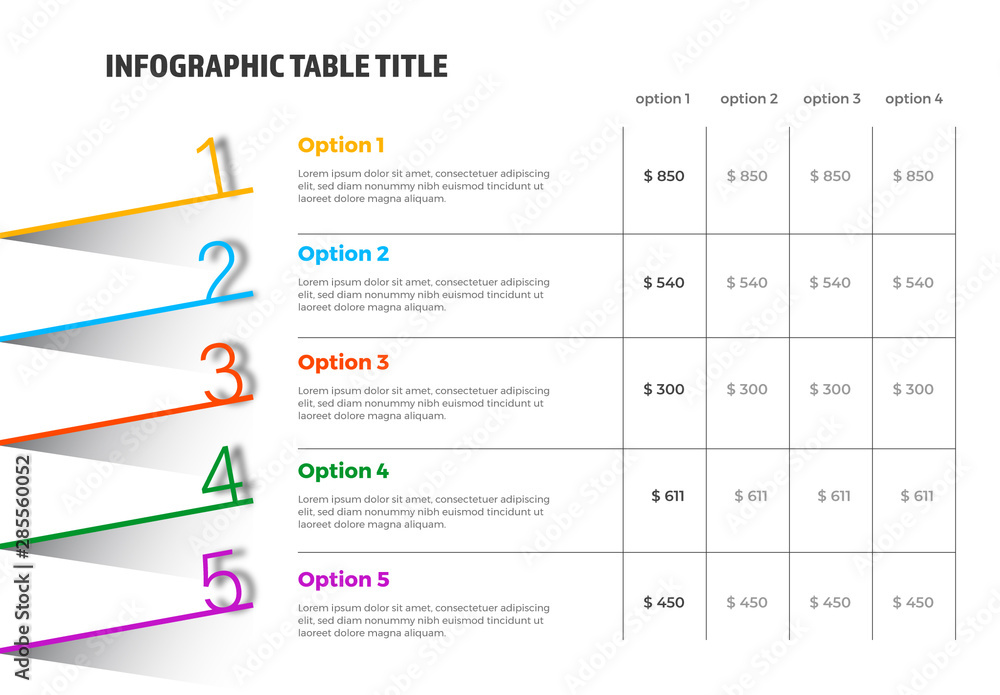 5 Point Info Chart Table Grid Layout Stock Template | Adobe Stock