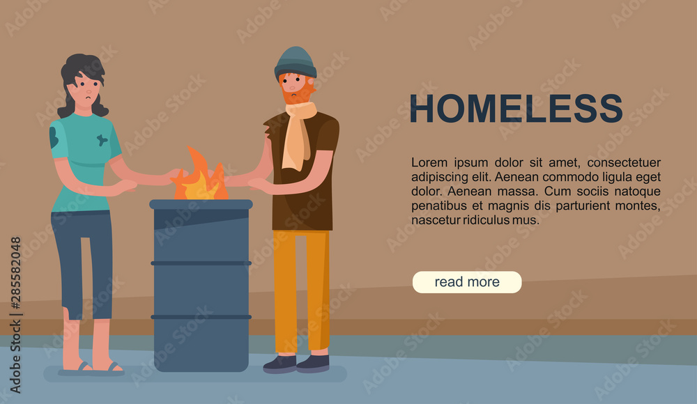 Homeless poor couple woman and man begging cartoon vector illustration ...