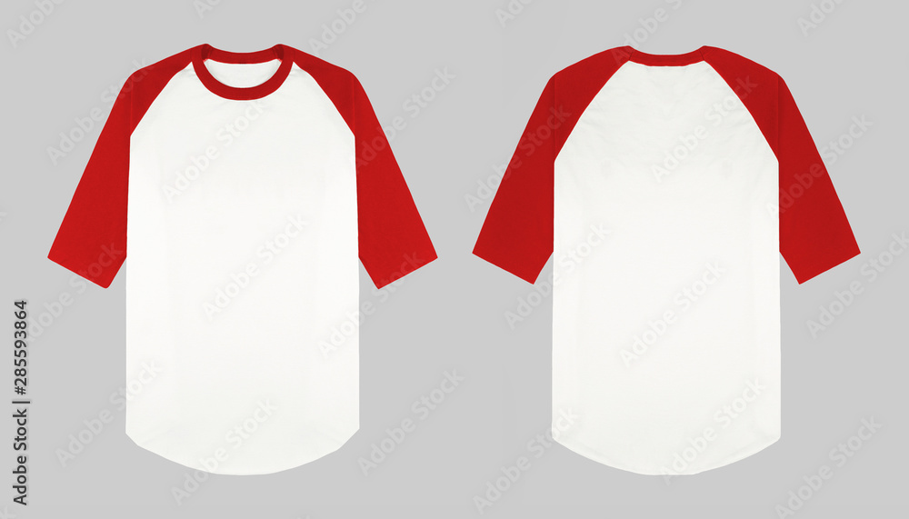 Set of raglan t shirt in front and back view isolated on background ...