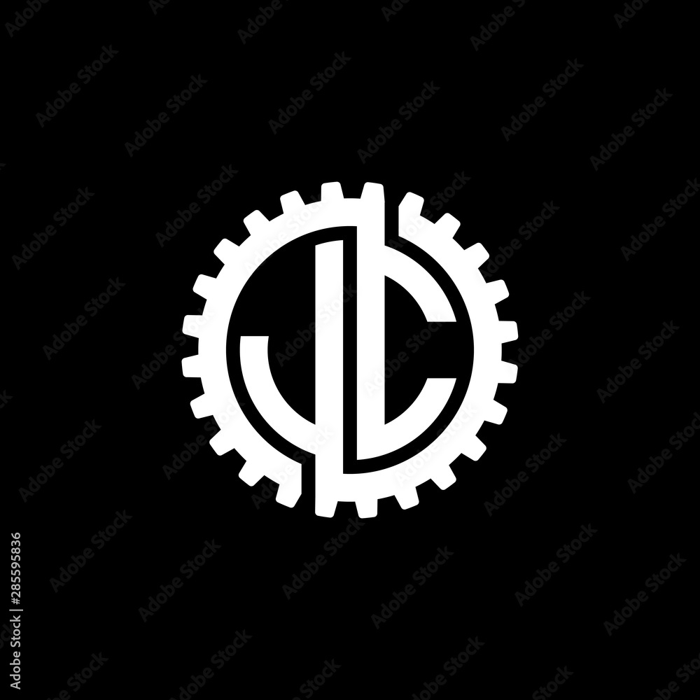 Initial letter J and C, JC, interlock cogwheel gear monogram logo ...