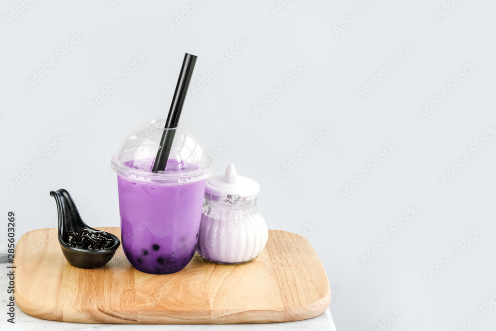 Purple sweet potato bubble milk tea with milk and bubble topping for ...