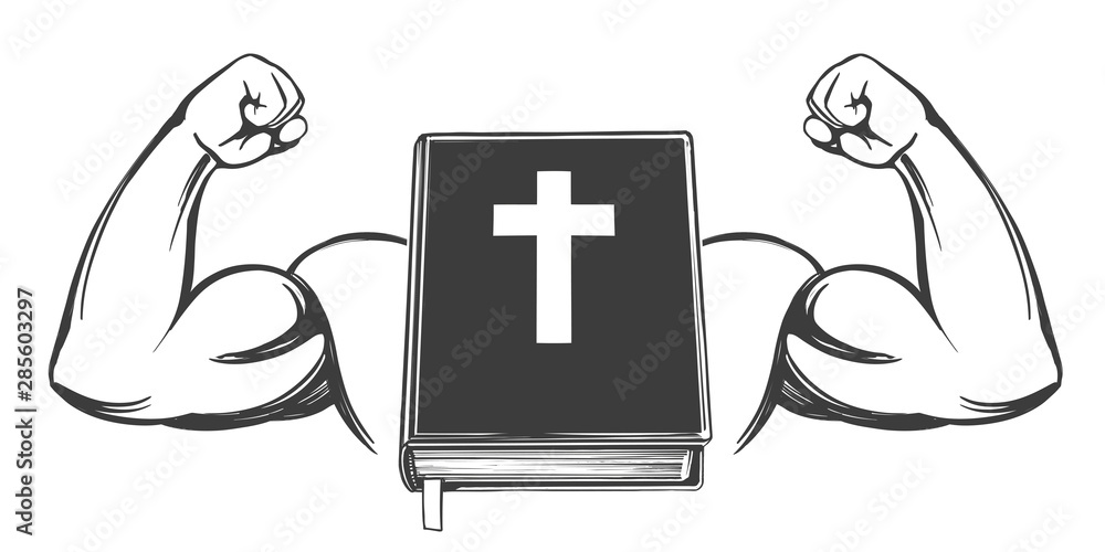 Bible, arm, bicep, strong , symbol of Christianity hand icon cartoon ...