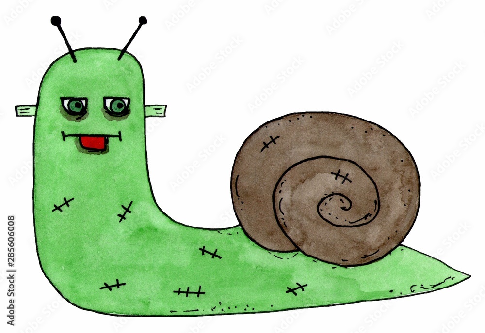 Cartoon snail monster frankinshteyn. Halloween illustration isolated ...