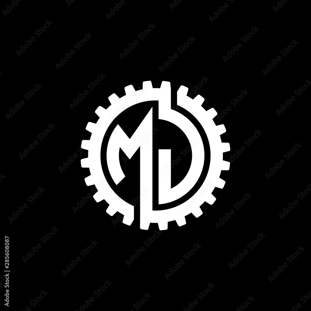 Initial letter M and J, MJ, interlock cogwheel gear monogram logo ...