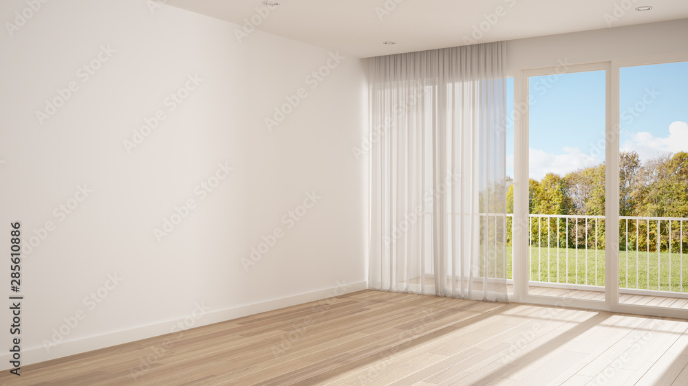 Empty room interior design, open space with white walls and parquet ...