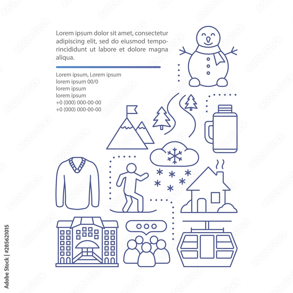 Winter, snowy holiday, vacation resort article page vector template ...
