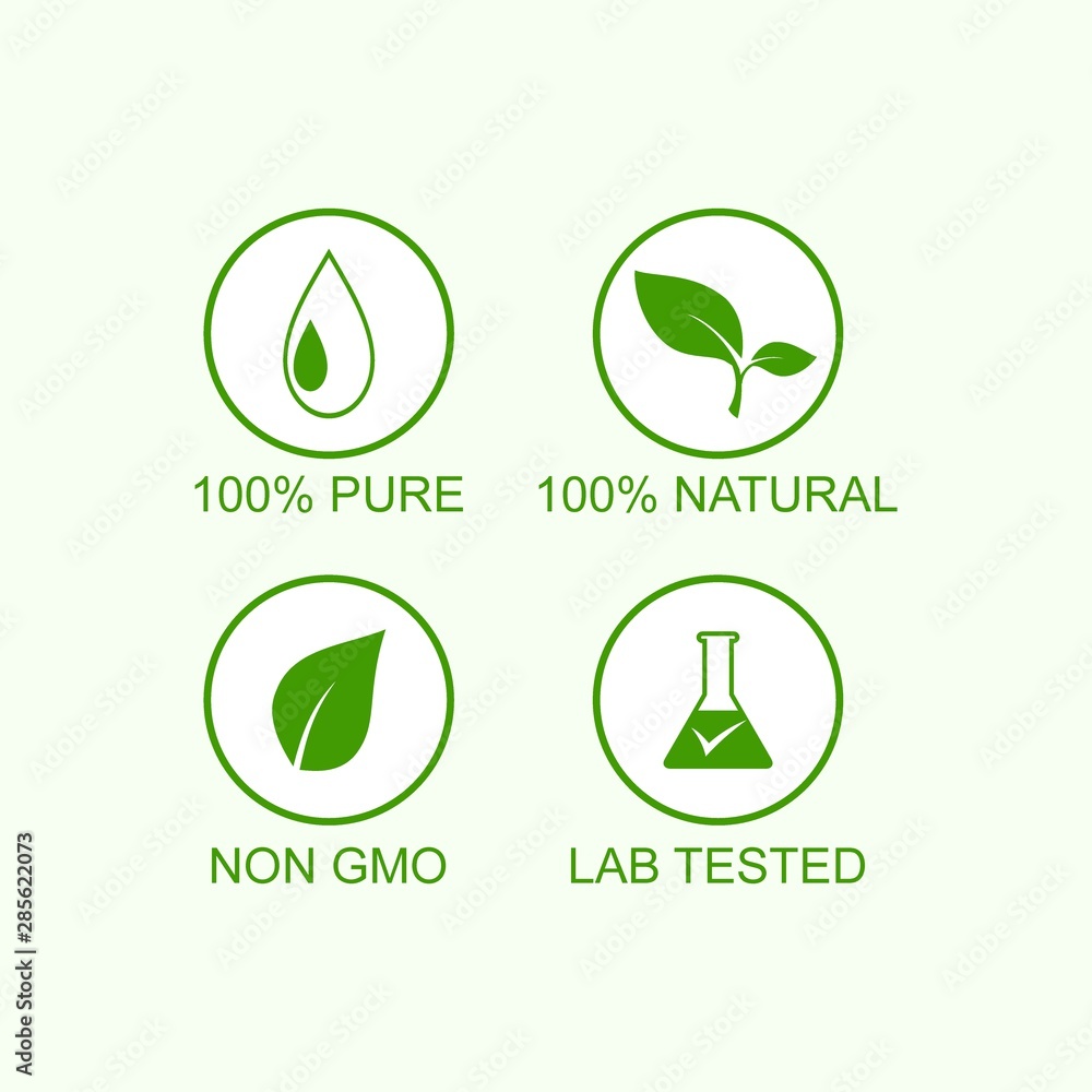 oil icons set ,100% natural, non GMO, 100 % pure, lab tested Stock ...