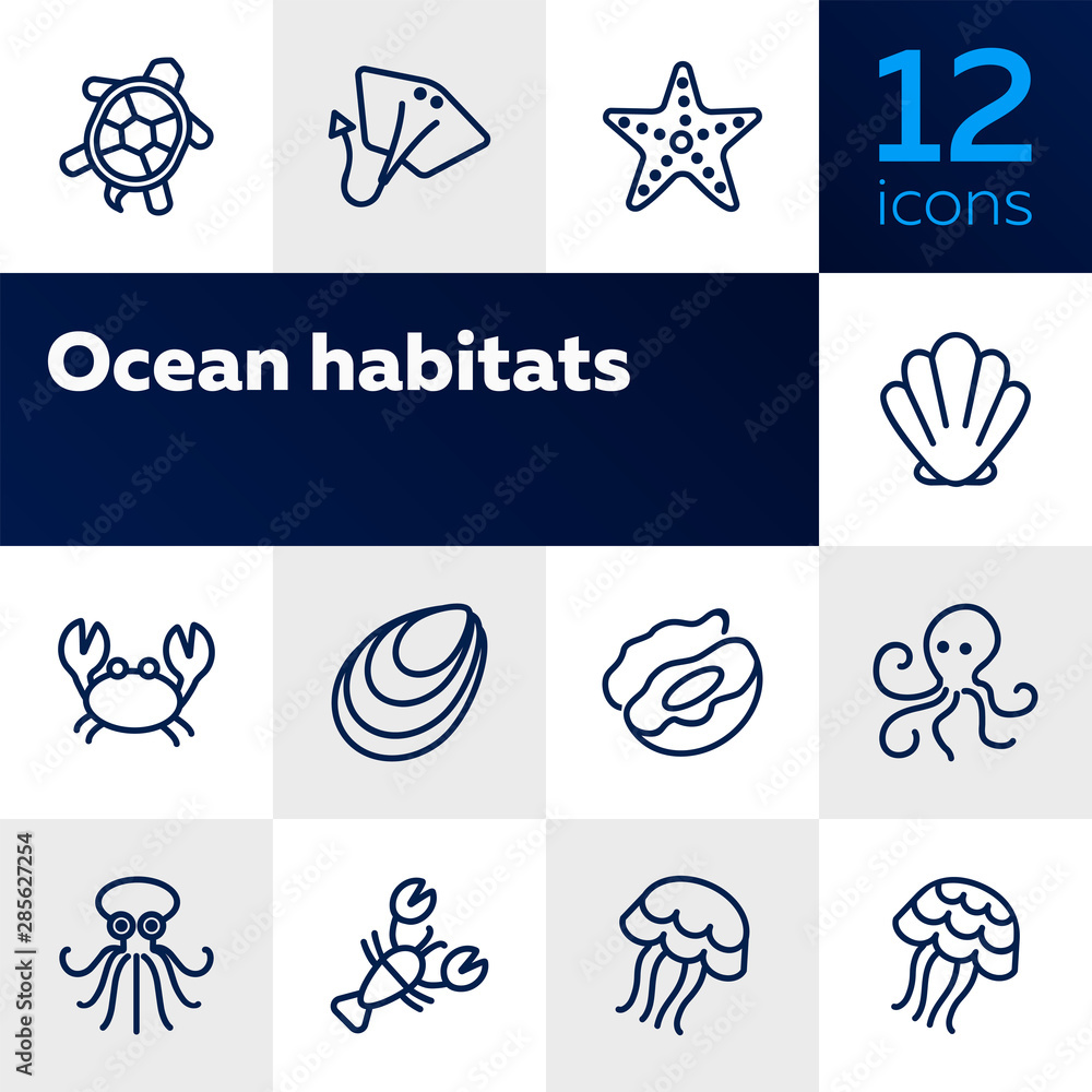 Ocean habitats icon set. Seaanimal concept. Vector illustration can be ...
