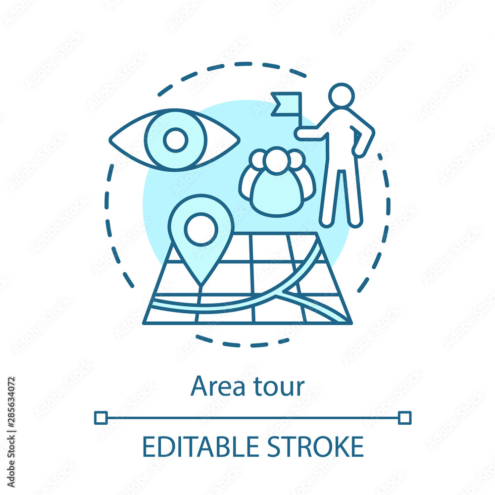 Area tour trip concept icon. Tourism, visiting sights, landmarks idea ...