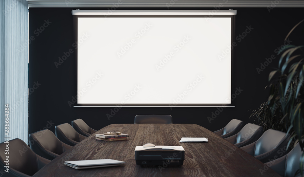 Projector screen canvas in modern conference room. 3d rendering. Stock ...