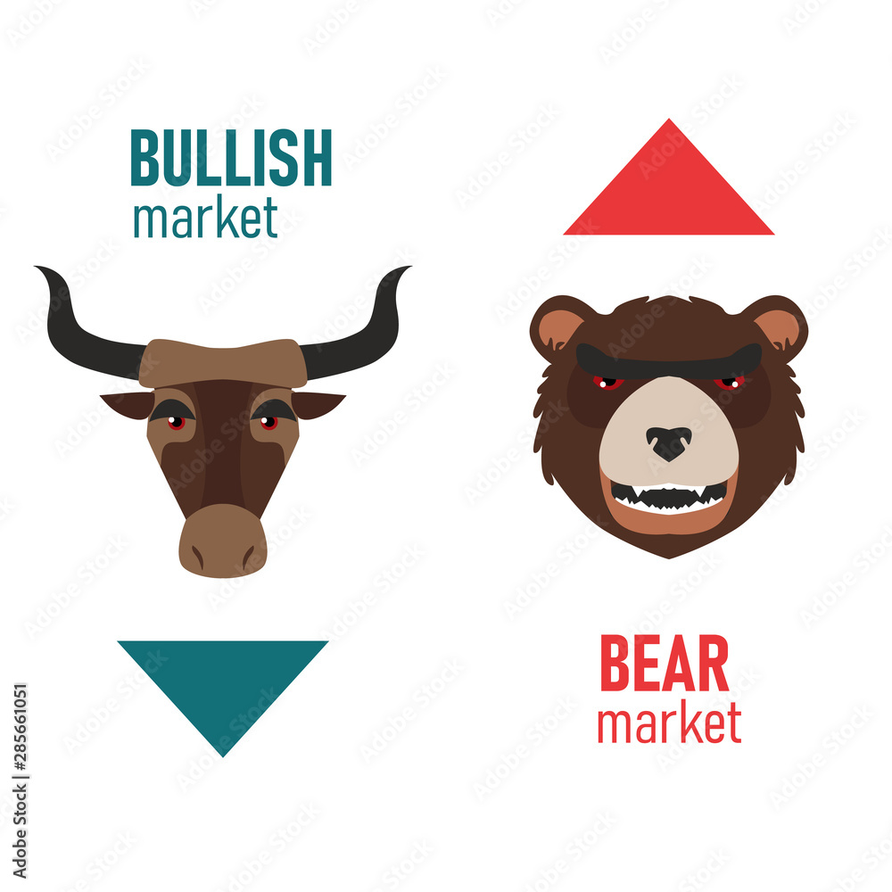 Bullish And Bearish Trends. Two graphic emblems of a bull's and a bear ...
