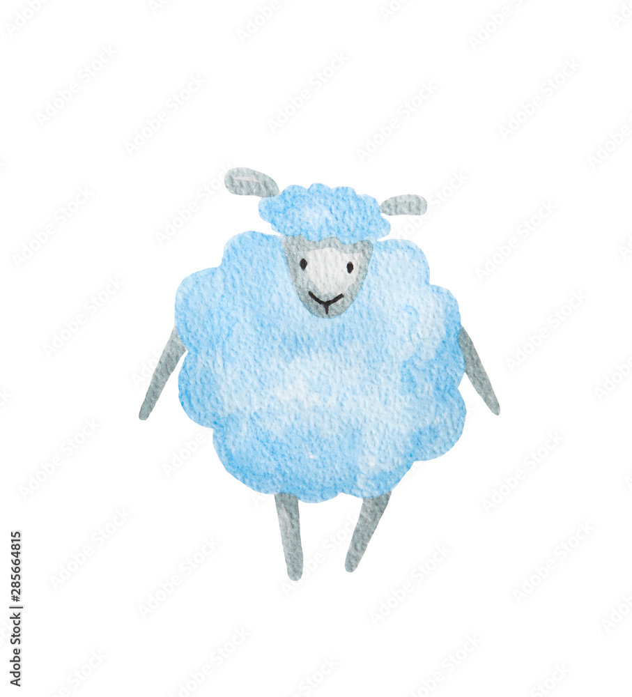 Cute blue sheep or lambs - hand drawn animal isolated on white ...