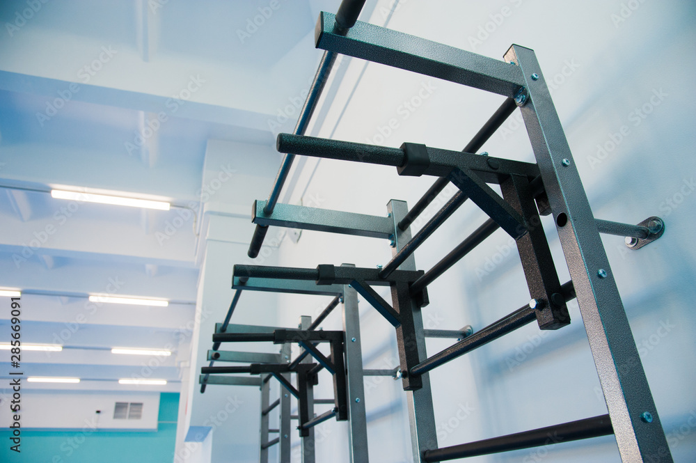 Wall bars in the gym. Wall bars in the school gymnastic hall Stock ...