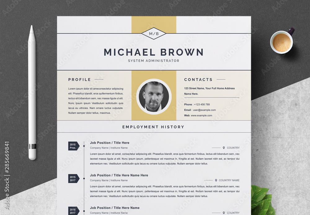 Resume and Cover Letter Layout with Retro Design Elements Stock ...