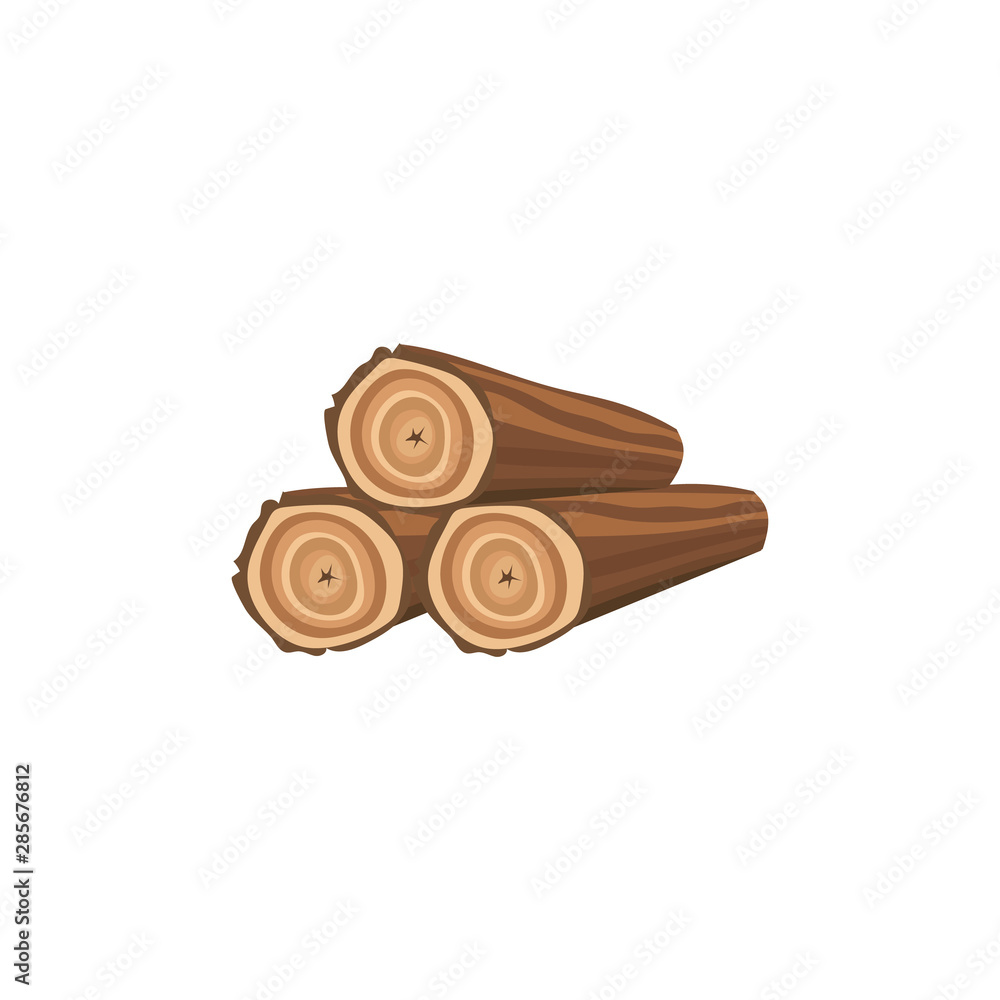 Cartoon firewood stack icon with three wood logs isolated on white ...