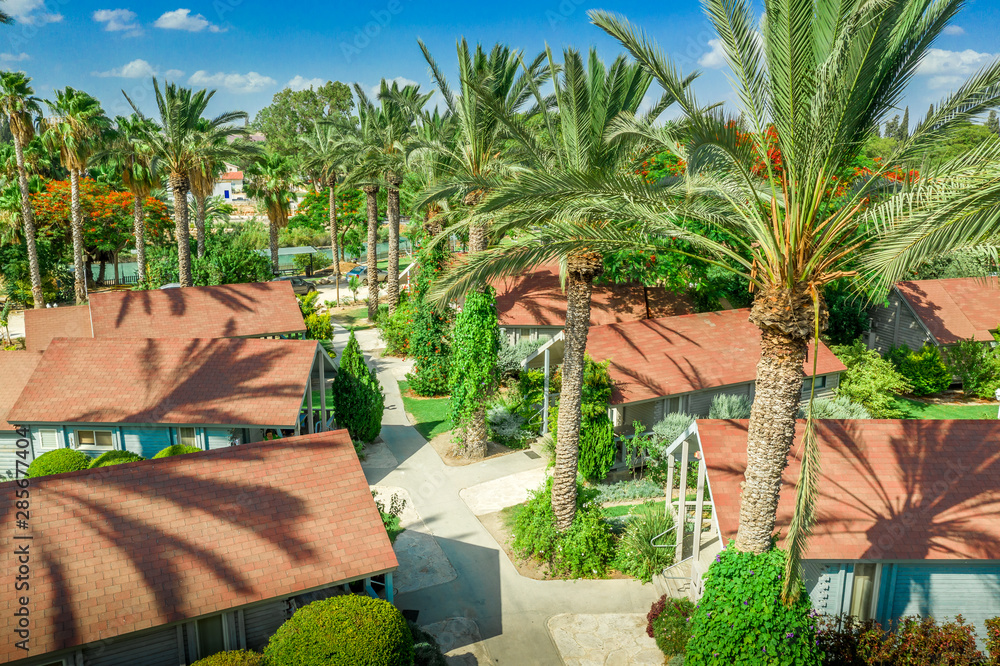Aerial view of the vacation rental bungalows, houses at the popular ...