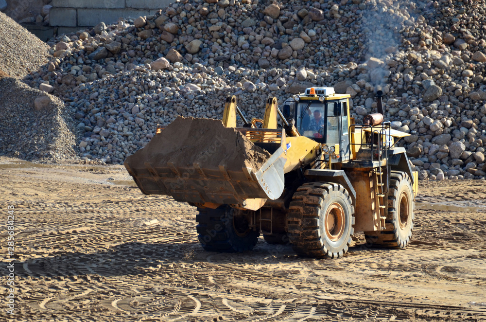 Large heavy front-end loader or all-wheel bulldozer for mechanization ...
