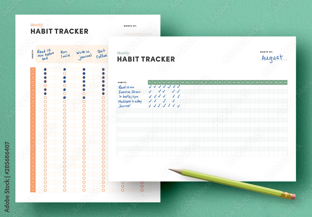 Monthly Habit Tracker Layouts Stock Template | Adobe Stock