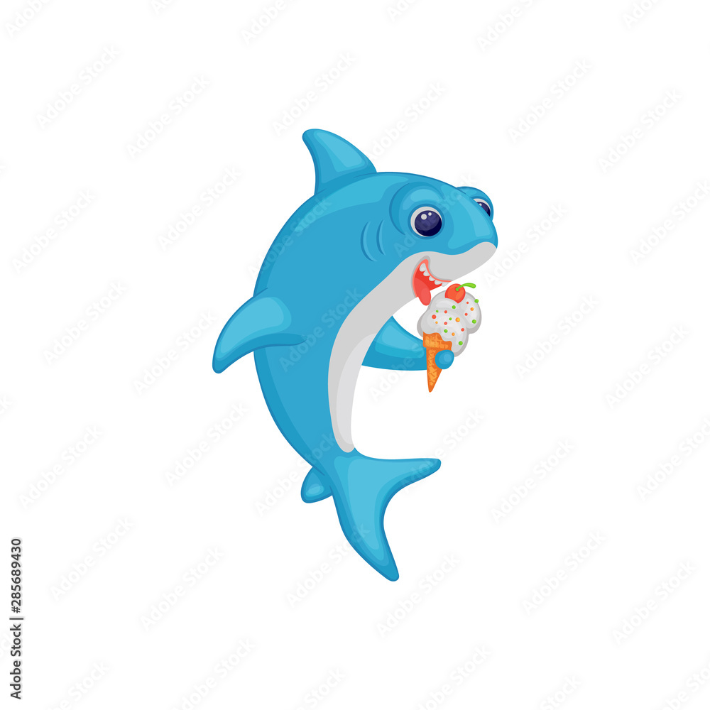 Cute cartoon baby shark eating ice cream Stock Vector | Adobe Stock