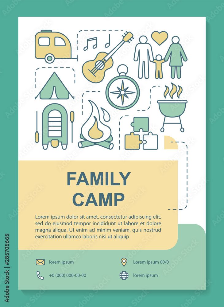 Family, outdoor camping adventure brochure template layout. Flyer ...