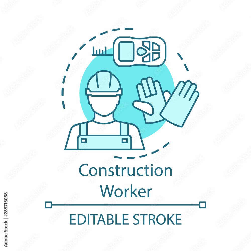 Construction worker concept icon. Builder, laborer idea thin line ...
