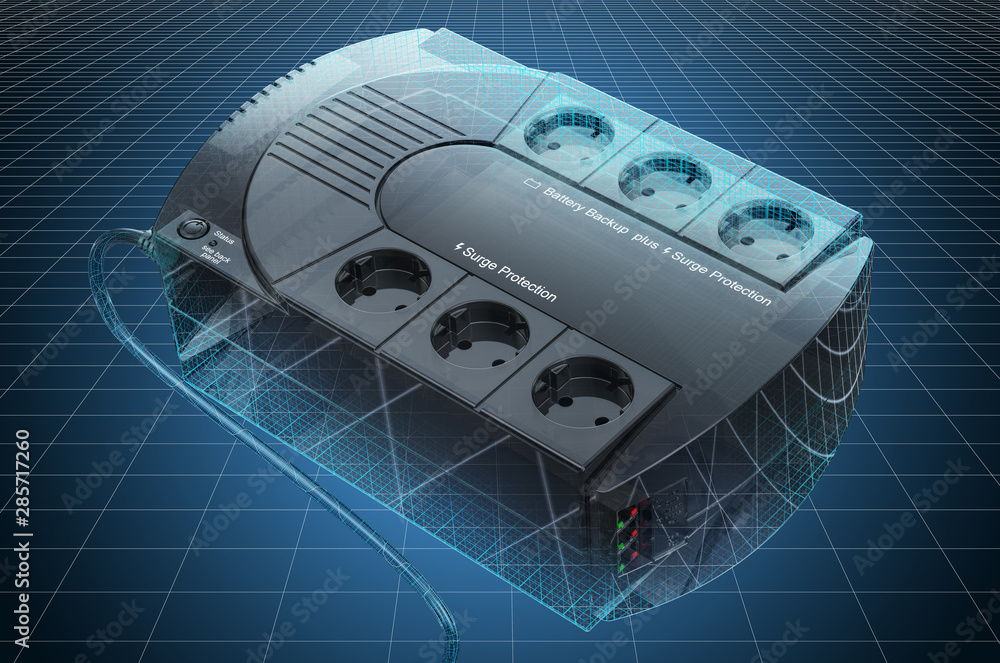Visualization 3d cad model of uninterruptible power supply, blueprint ...