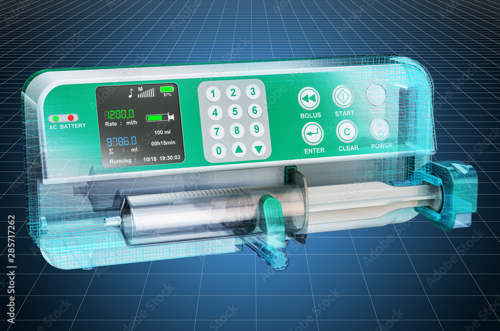 Visualization 3d cad model of syringe infusion pump, blueprint. 3D ...