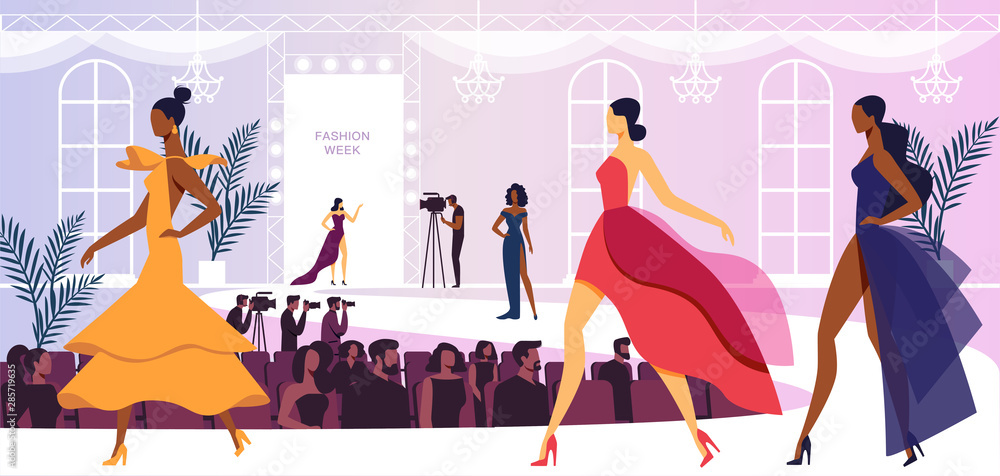 Fashion Week Event with Beautiful Women Models Stock Vector | Adobe Stock