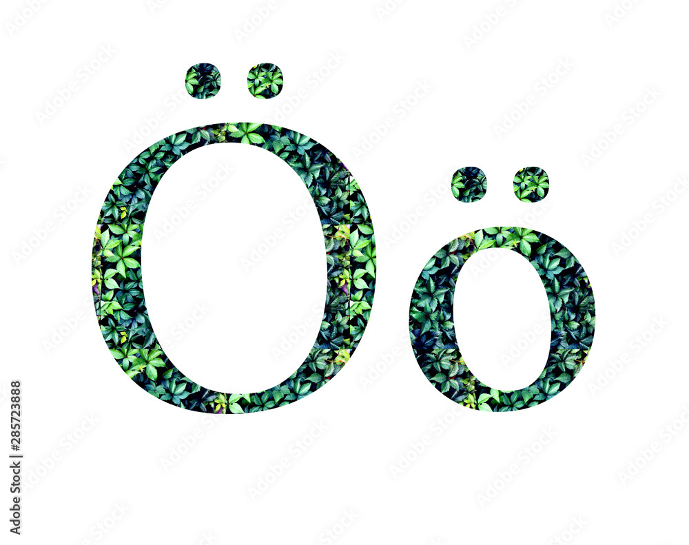 German letter O umlaut. Font from leaves Stock Illustration | Adobe Stock