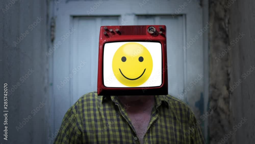 Happy Smiling Emoticon TV Man. Retro TV with Smiley Face on the Head of ...