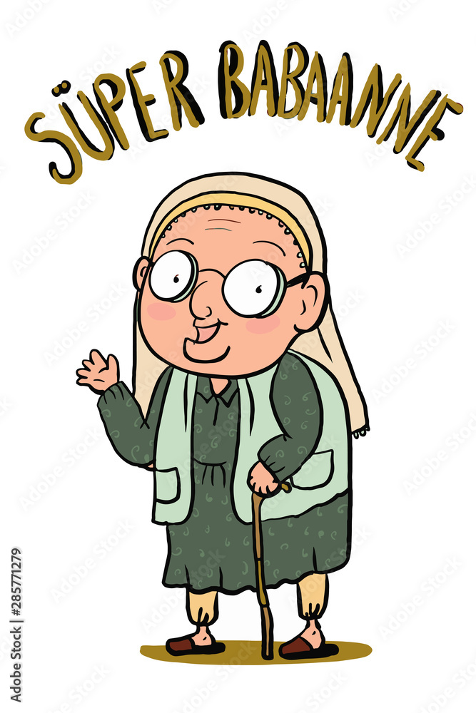 cute funny cartoon characters grandma with traditional clothes ...