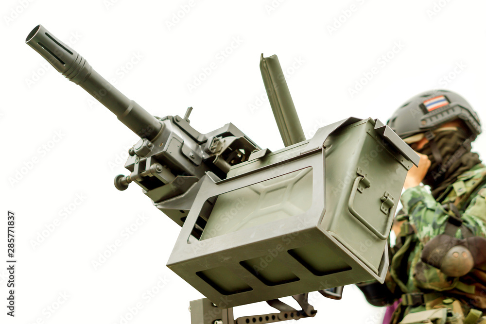 40mm CTS. Automatic grenade launcher with Thai Soldier behind isolate ...