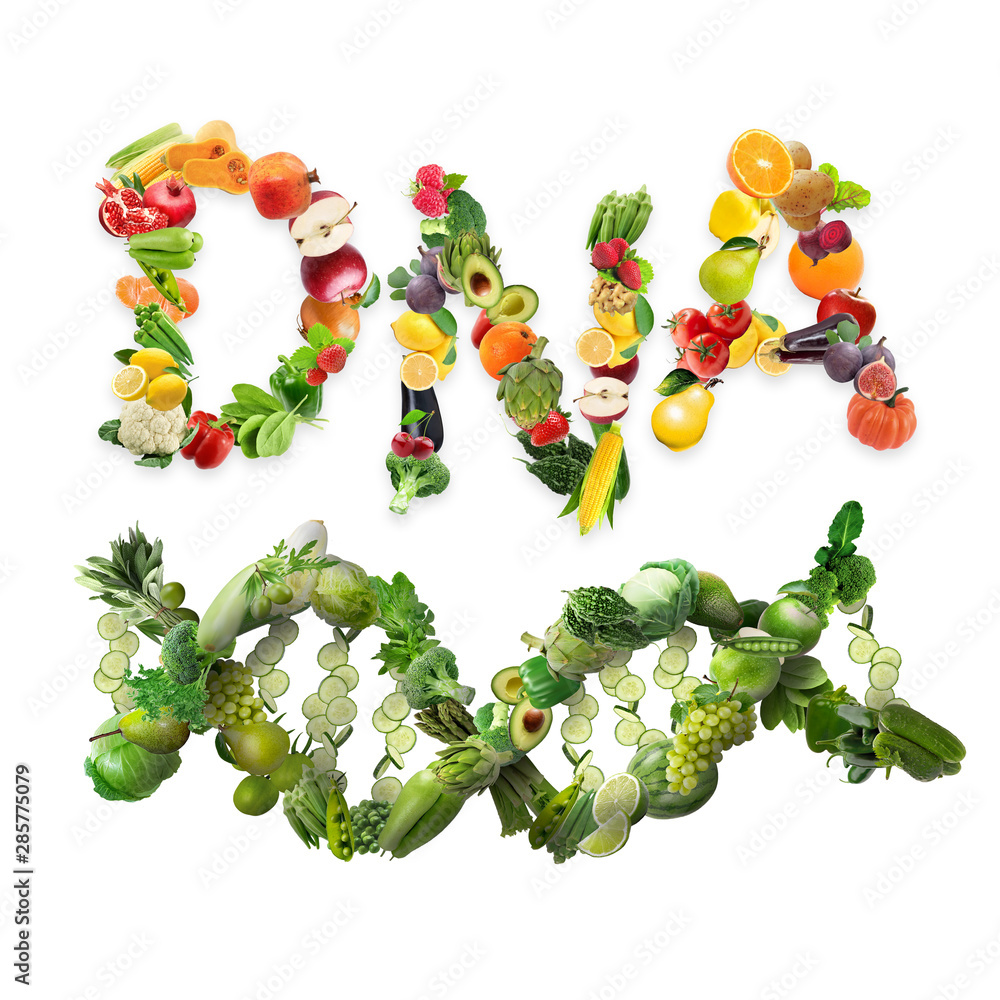 Nutrigenetics food concept DNA strand vegetables for health Stock Photo ...