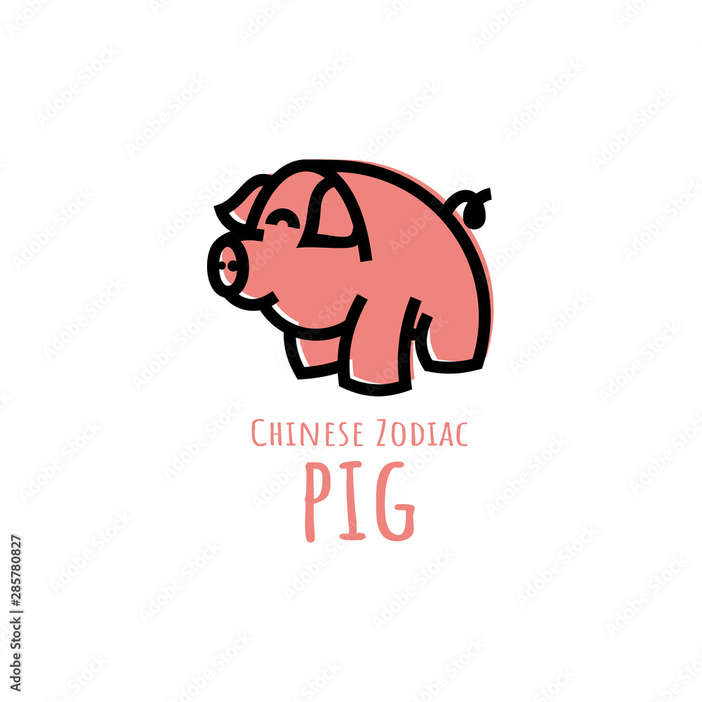 chinese zodiac or shio pig logo design in flat style template for all ...