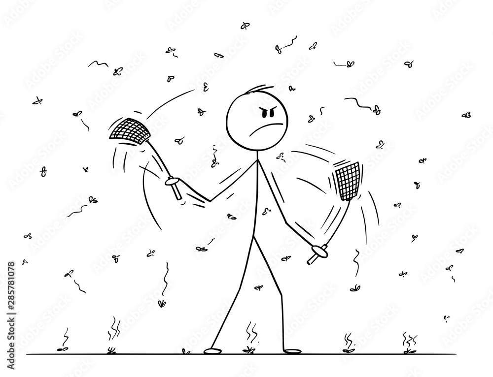 Vector cartoon stick figure drawing conceptual illustration of man or ...