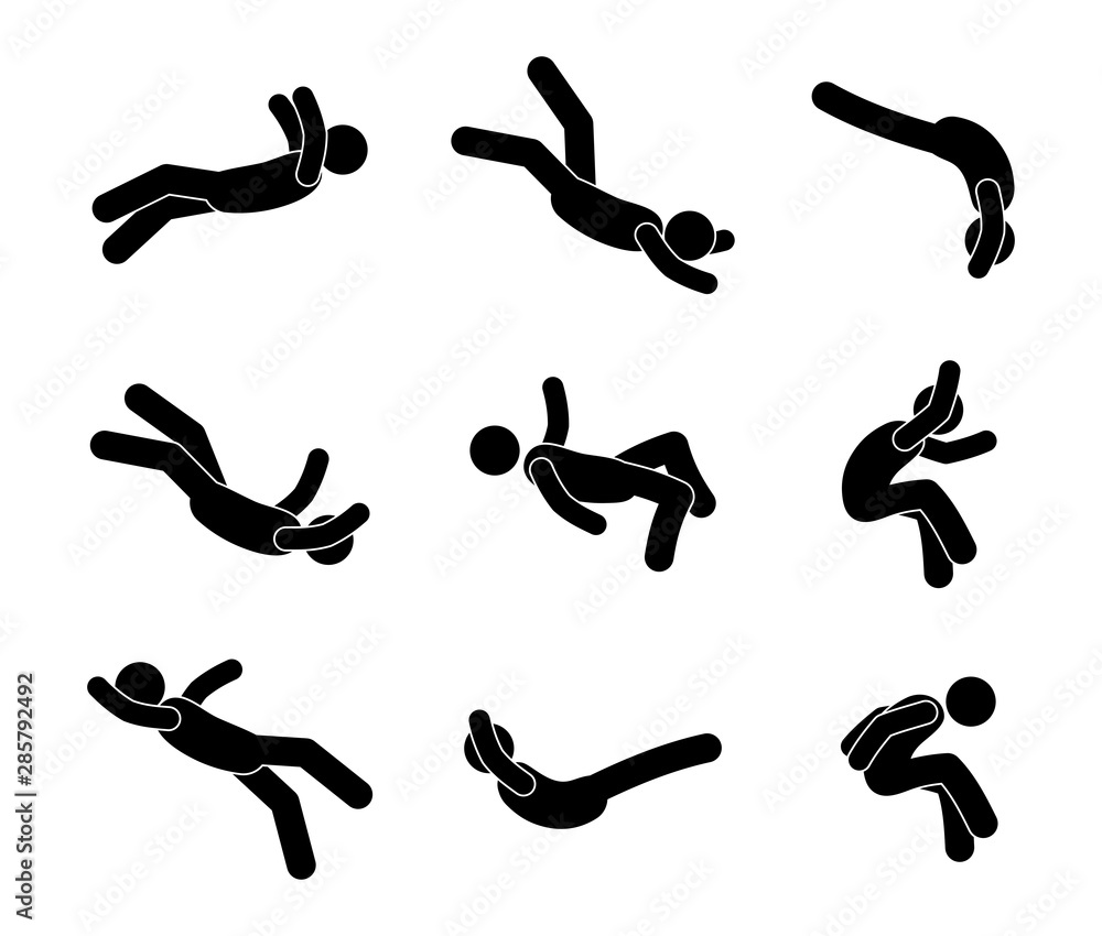 falling man, stick figure human silhouette, illustration of a drop from ...