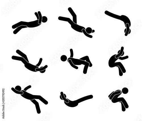 falling man, stick figure human silhouette, illustration of a drop from ...