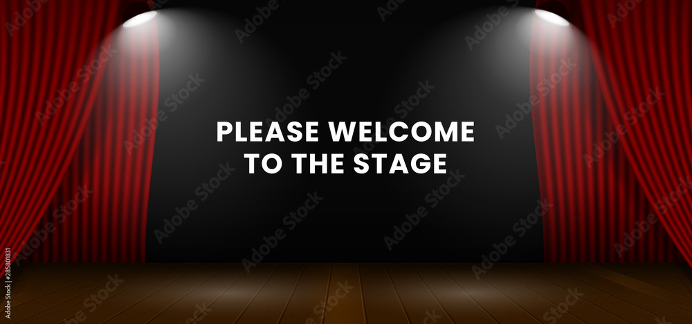 Please welcome to the stage background design. Open red theater stage ...