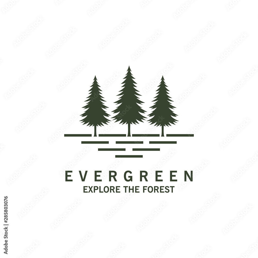 Rustic Retro Vintage Evergreen, Pines, Spruce, Cedar trees logo design ...