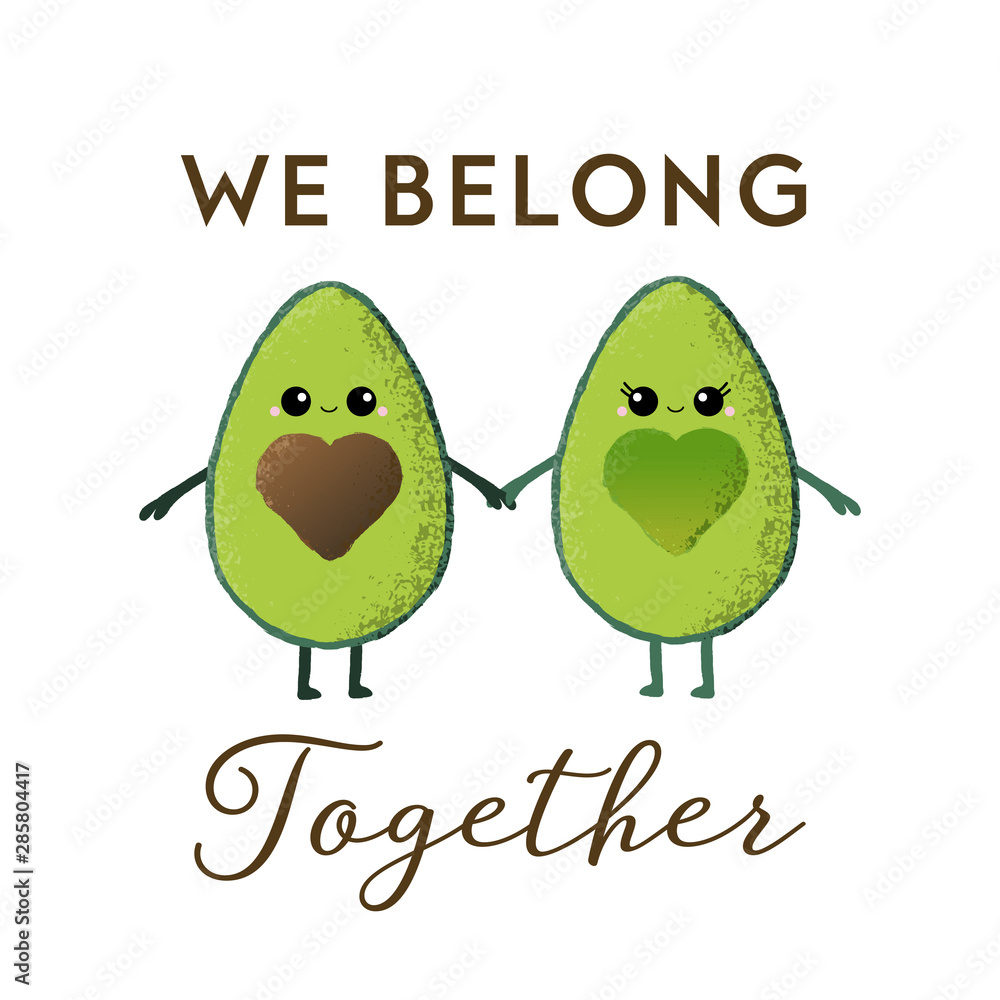 Vector illustration of two cute kawaii avocado halves holding hands ...