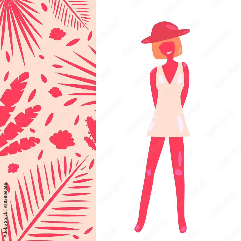 Cartoon woman on the beach in a swimsuit. Love your body. body positive ...