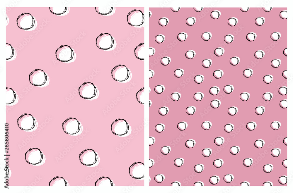 Cute Hand Drawn Dotted Vector Patterns. White and Black Dots Isolated ...