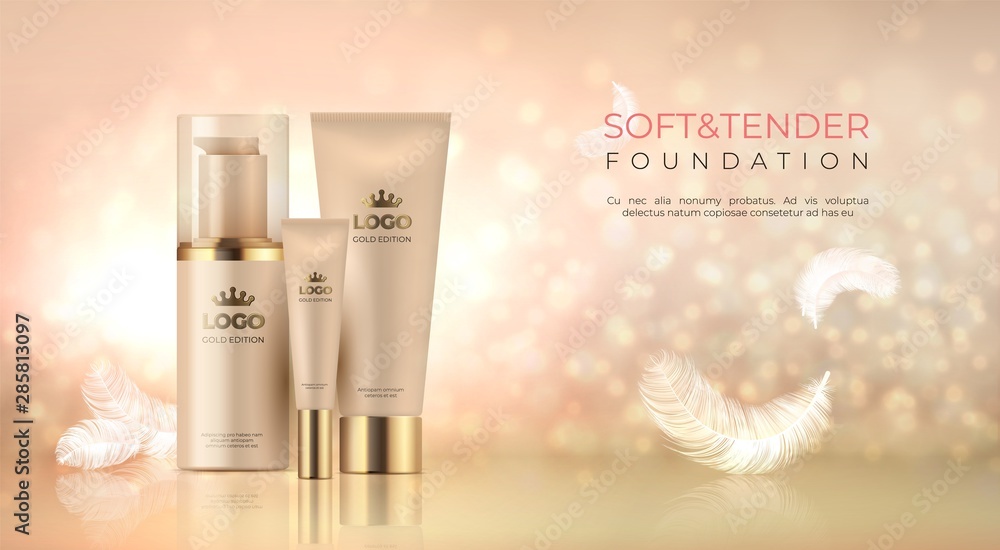 Realistic luxury cosmetic background. Skin care product golden makeup ...