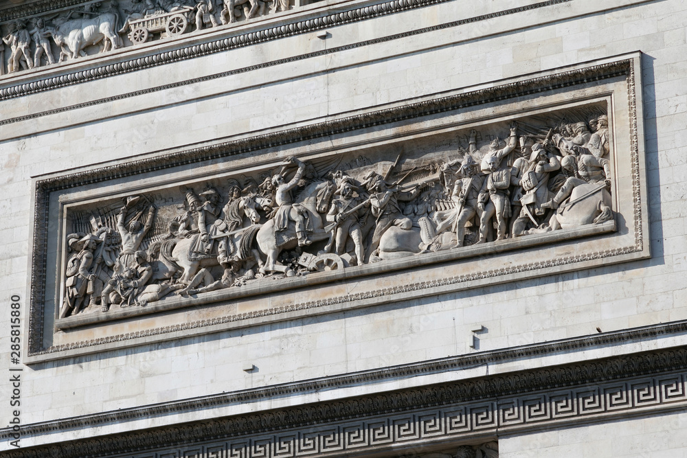 Details of the famous Triumphal Arch in Paris, France. The Arc de ...